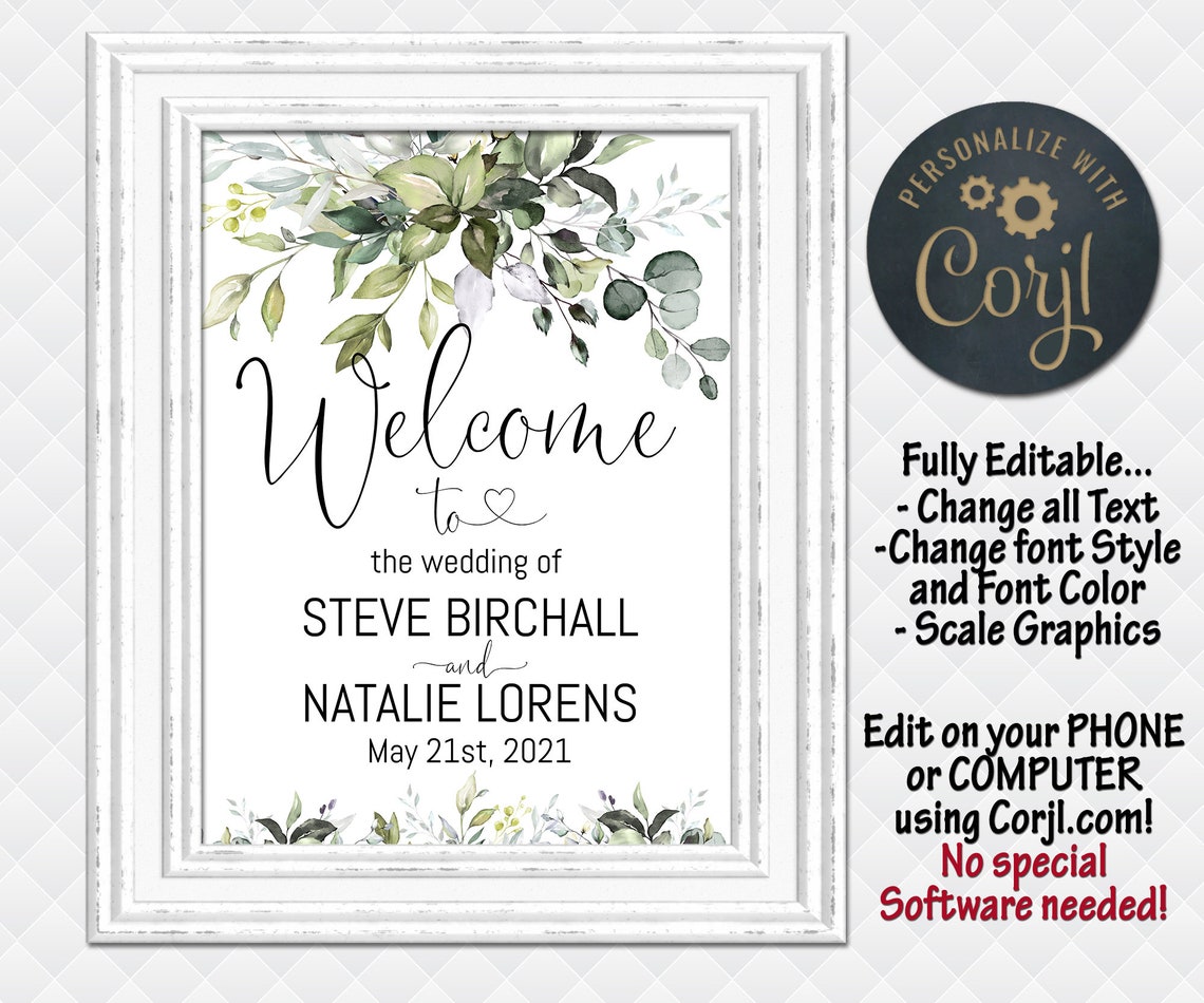 Wedding Welcome Sign Eucalyptus Welcome Greenery Poster | Etsy