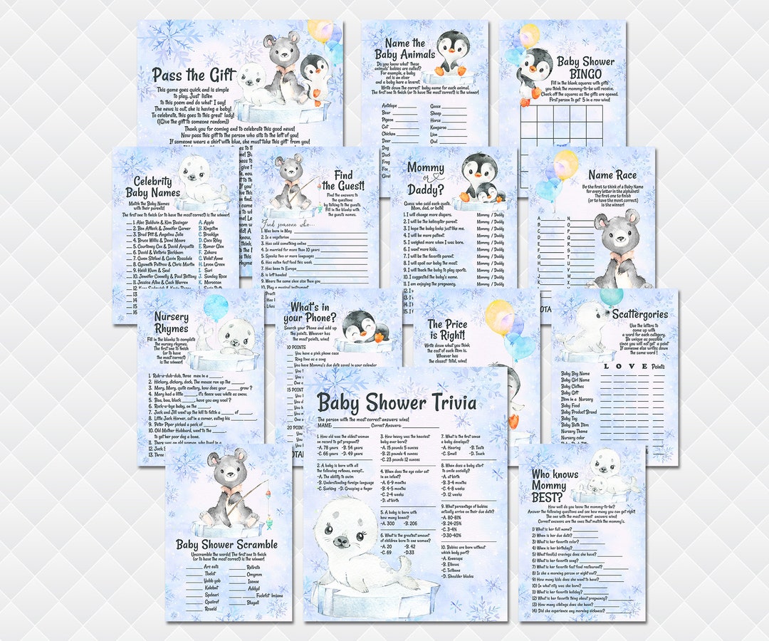 Penguin Baby Shower Games Package Nursery Rhyme Celebrity - Etsy
