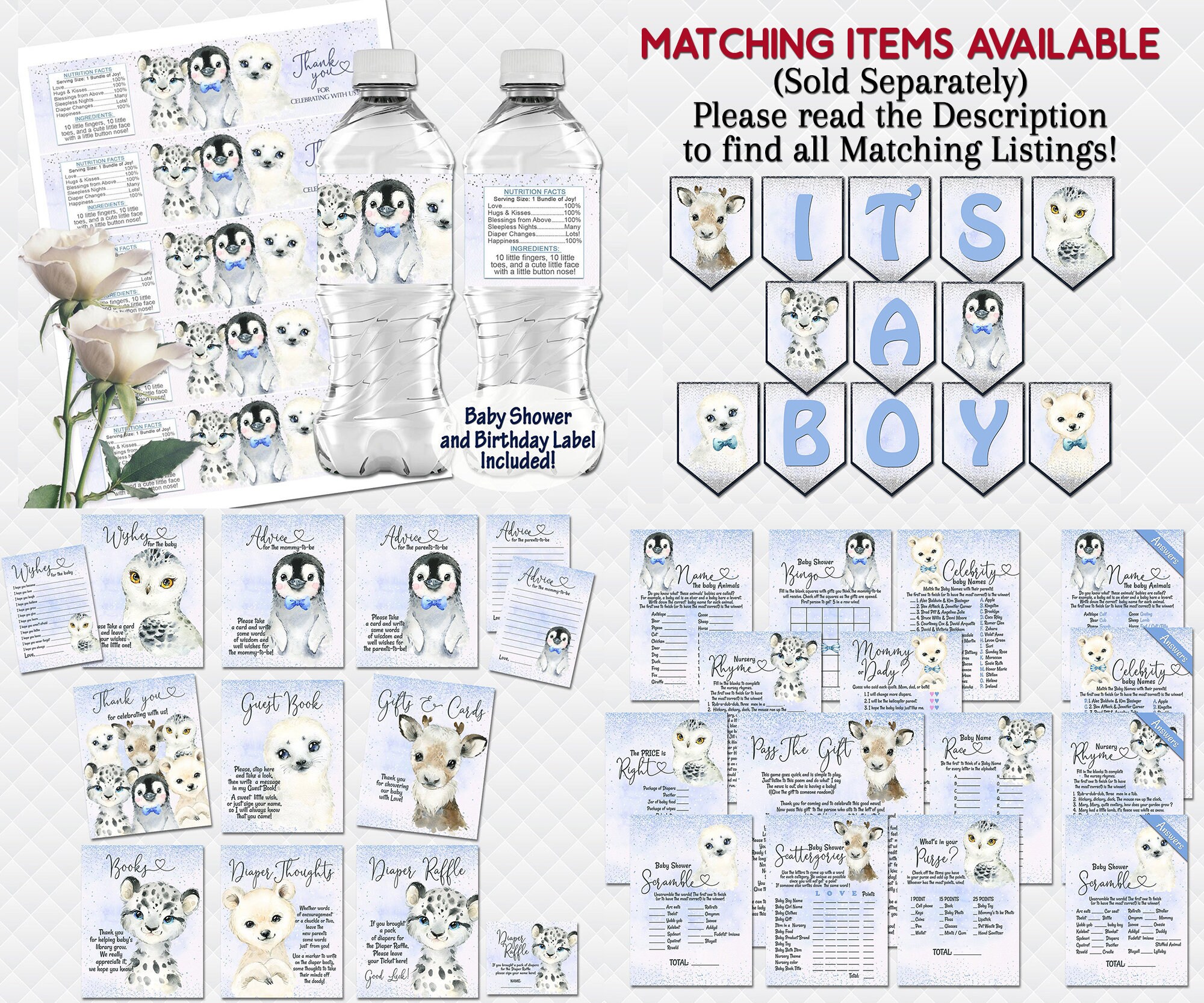 Penguin Baby Shower Games Package Nursery Rhyme Celebrity | Etsy