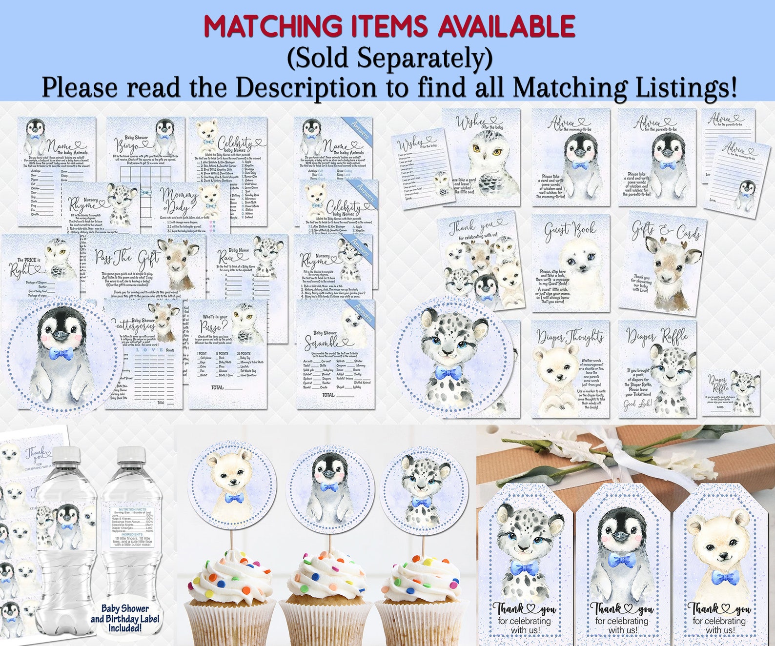 Penguin Baby Shower Games Package Nursery Rhyme Celebrity | Etsy