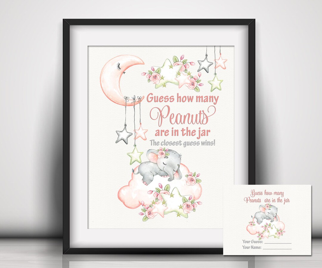 Guess How Many Peanuts Elephant Baby Shower Guessing Game Baby Girl ...