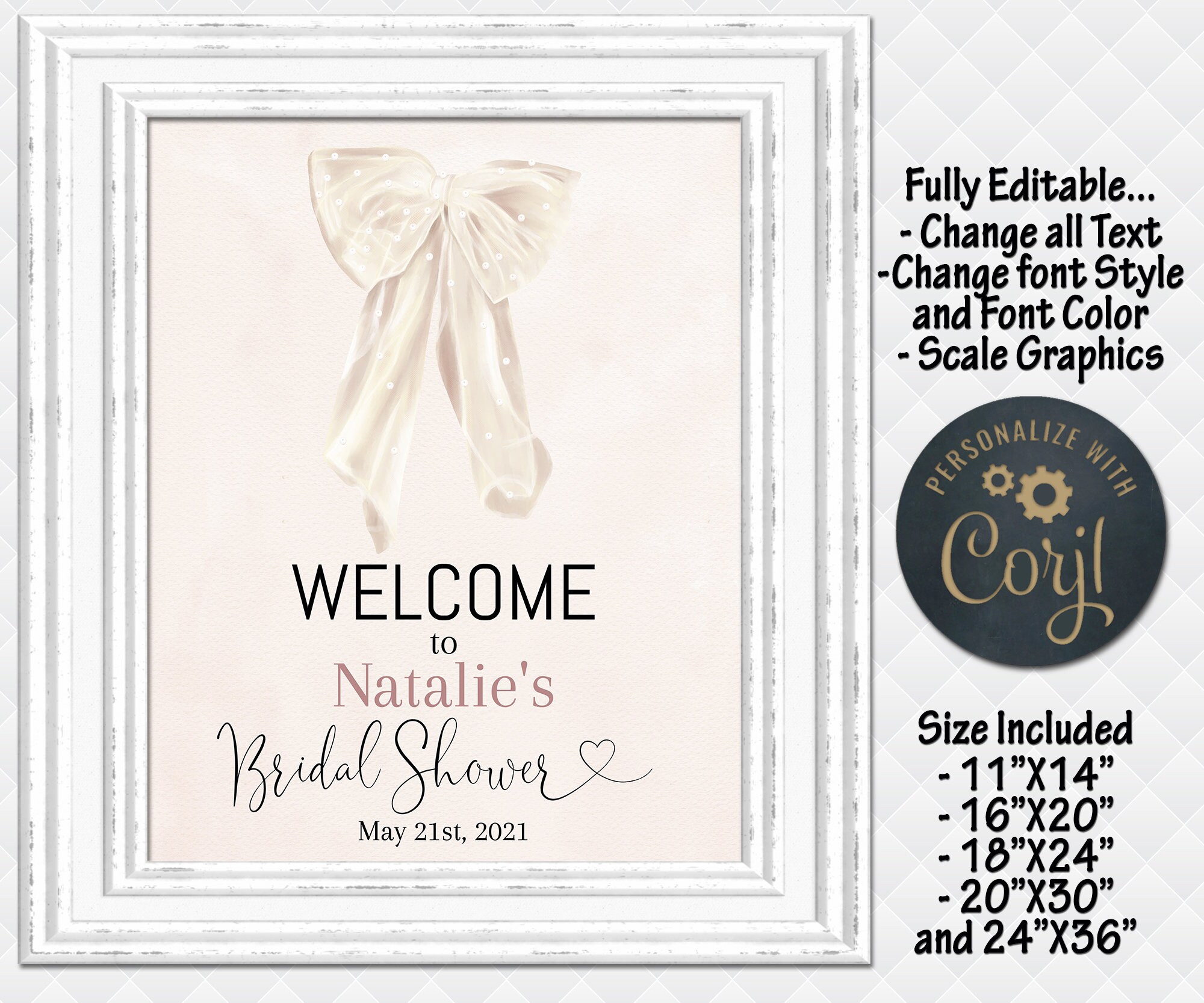 Bow Bridal Shower Welcome Sign White Pink Bow Welcome Sign - Etsy
