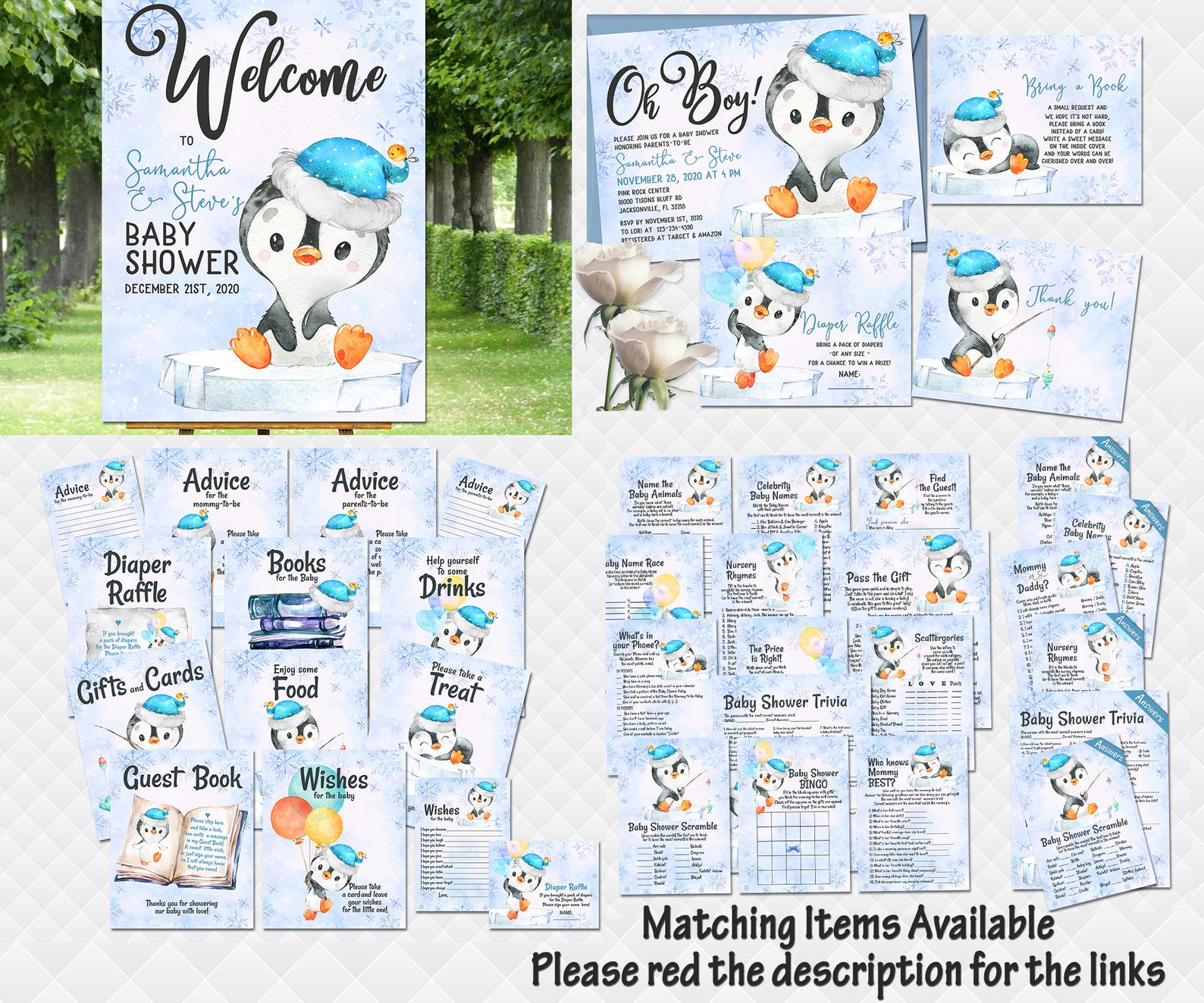 Penguin Baby Shower Games Package Nursery Rhyme Celebrity - Etsy