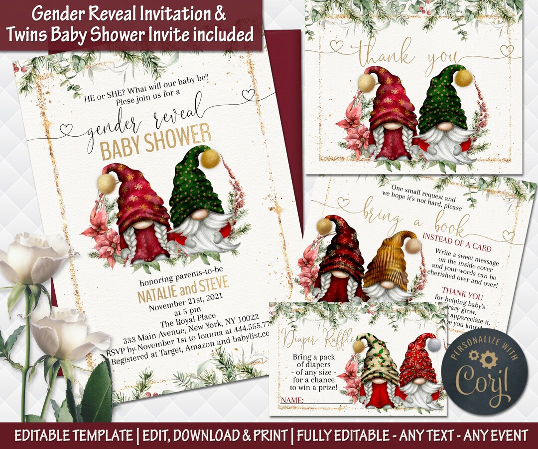 Christmas Gnomes Gender Reveal Baby Shower Invitation Girl Boy - Etsy