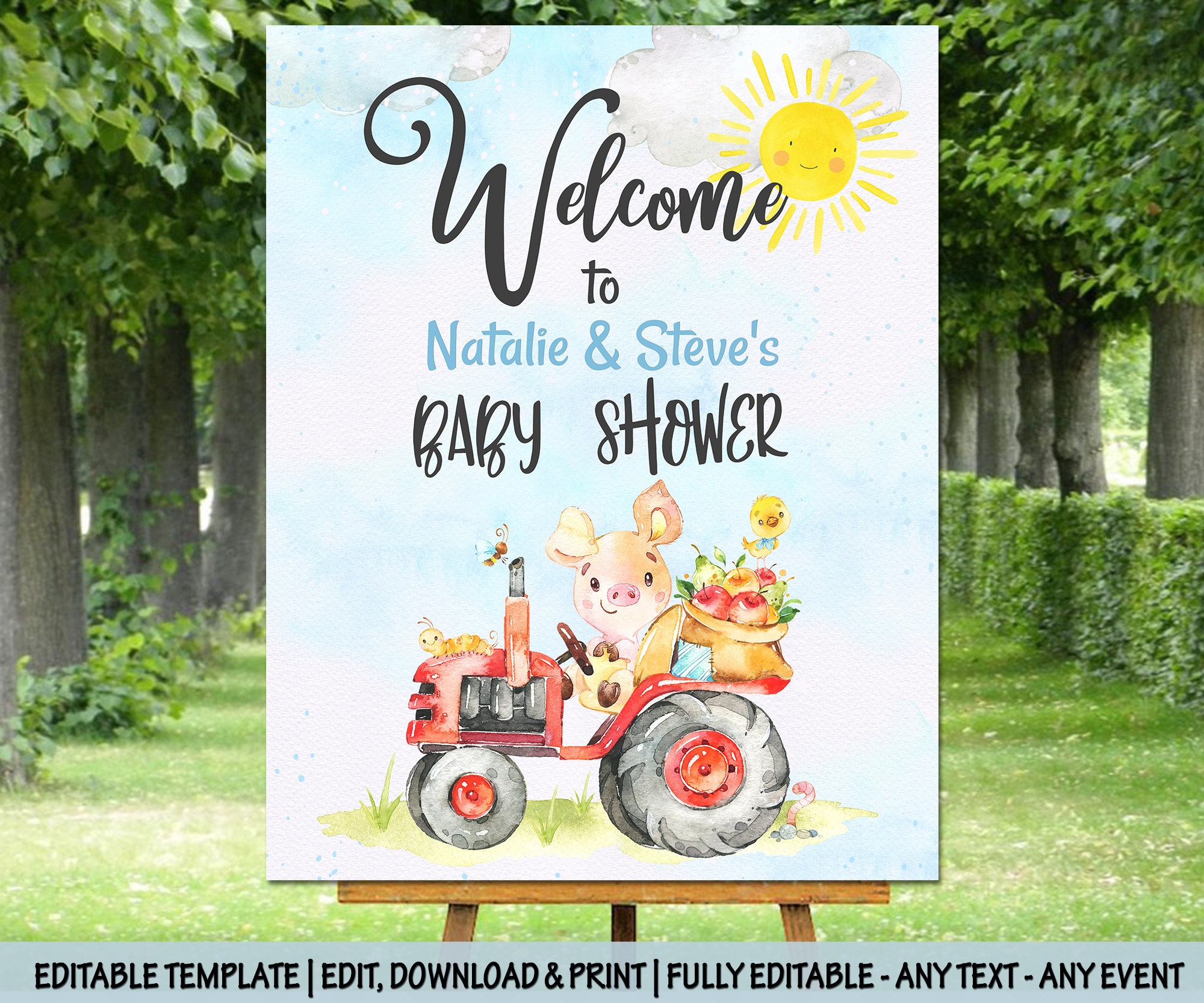 Farm Animals Baby Shower Welcome Sign Piglet Poster Welcome to - Etsy