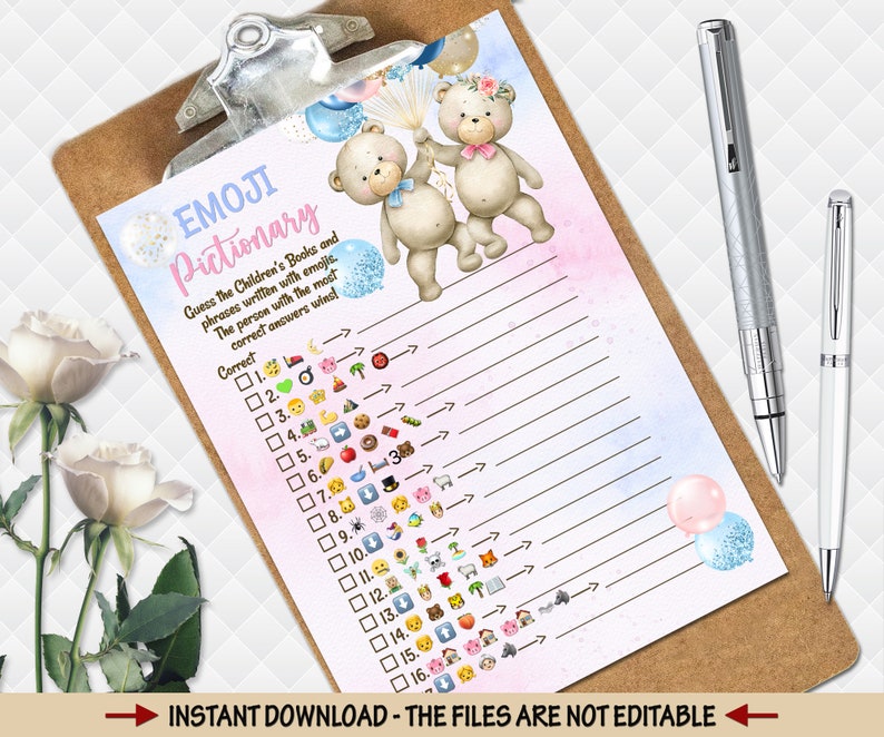 Twins Tedy Bear Emoji Pictionary Game Teddy Bears Emoji - Etsy