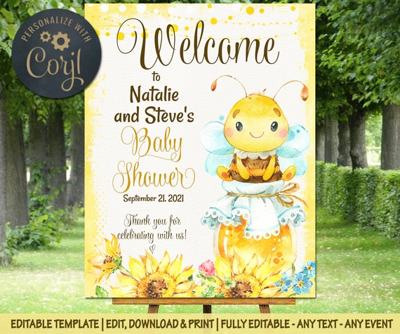 Bee Baby Shower Welcome Sign Sunflowers Welcome to Poster Baby | Etsy