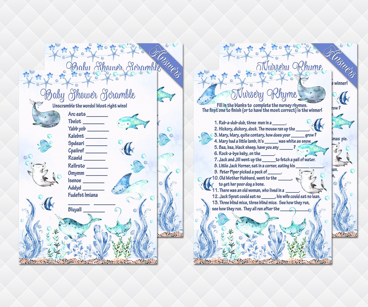 Under the Sea Baby Shower Games Package Celebrity Nursery | Etsy
