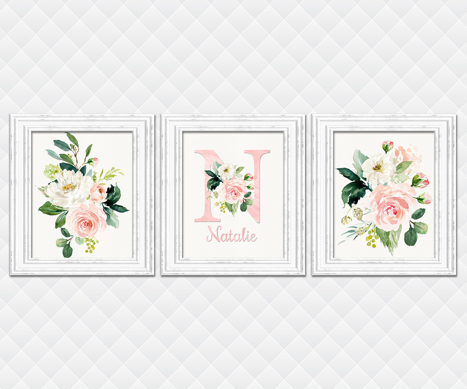 Floral Nursery Wall Art Name Nursery Decor Boho Pink Roses - Etsy