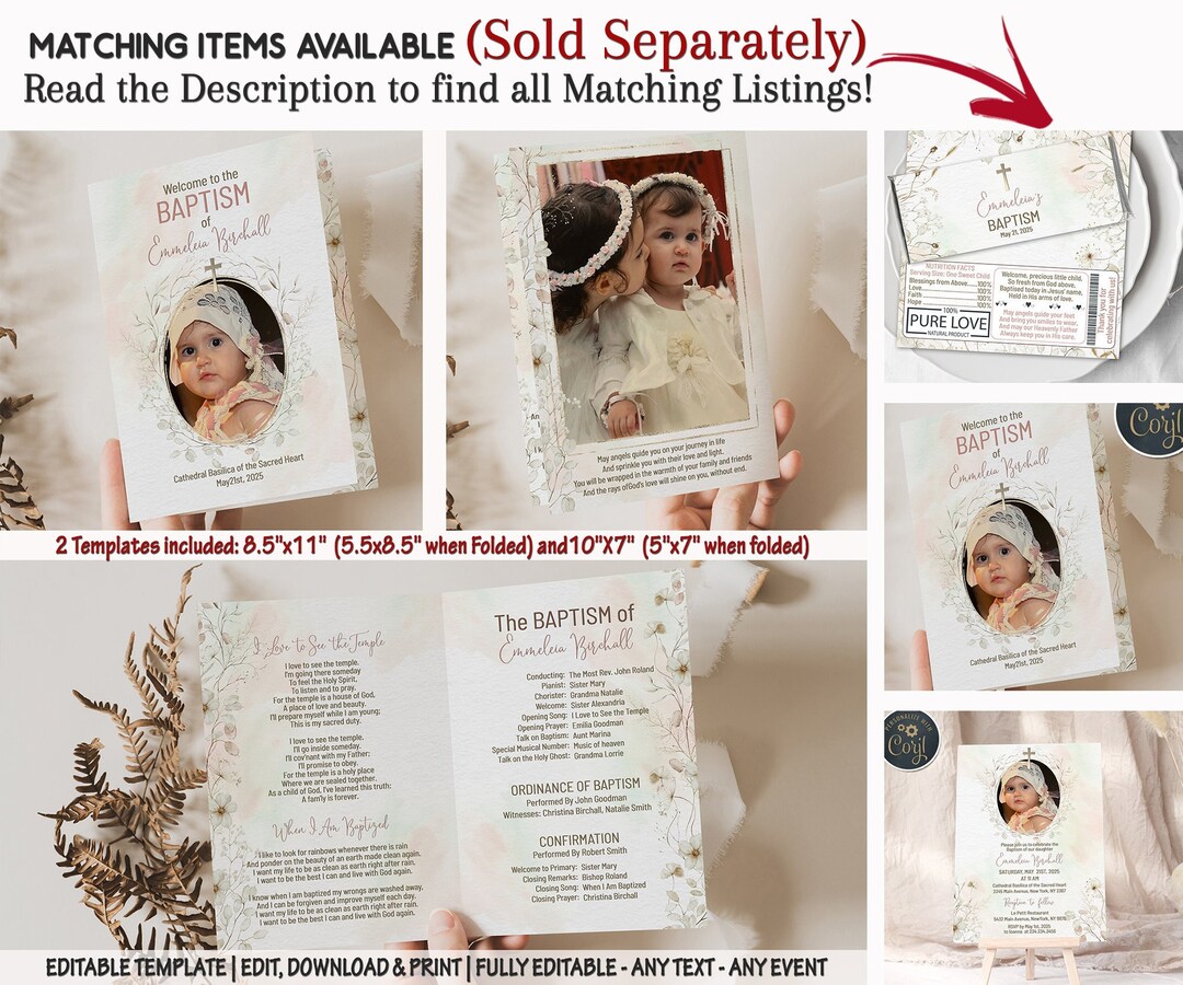 Wildflowers Baptism Folded Program for Girls Customizable LDS Baptism ...