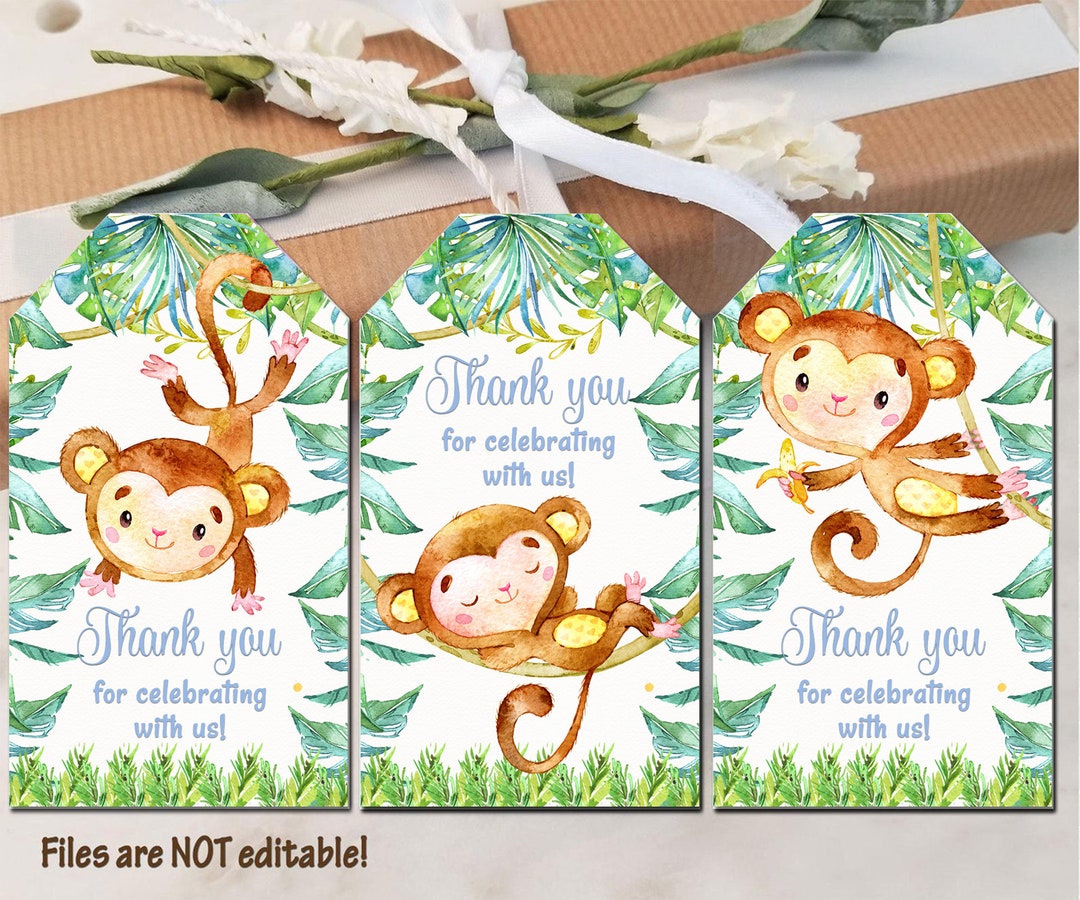 Monkey Baby Shower Thank You Tags Birthday DIY Set of Tags Tag Party ...