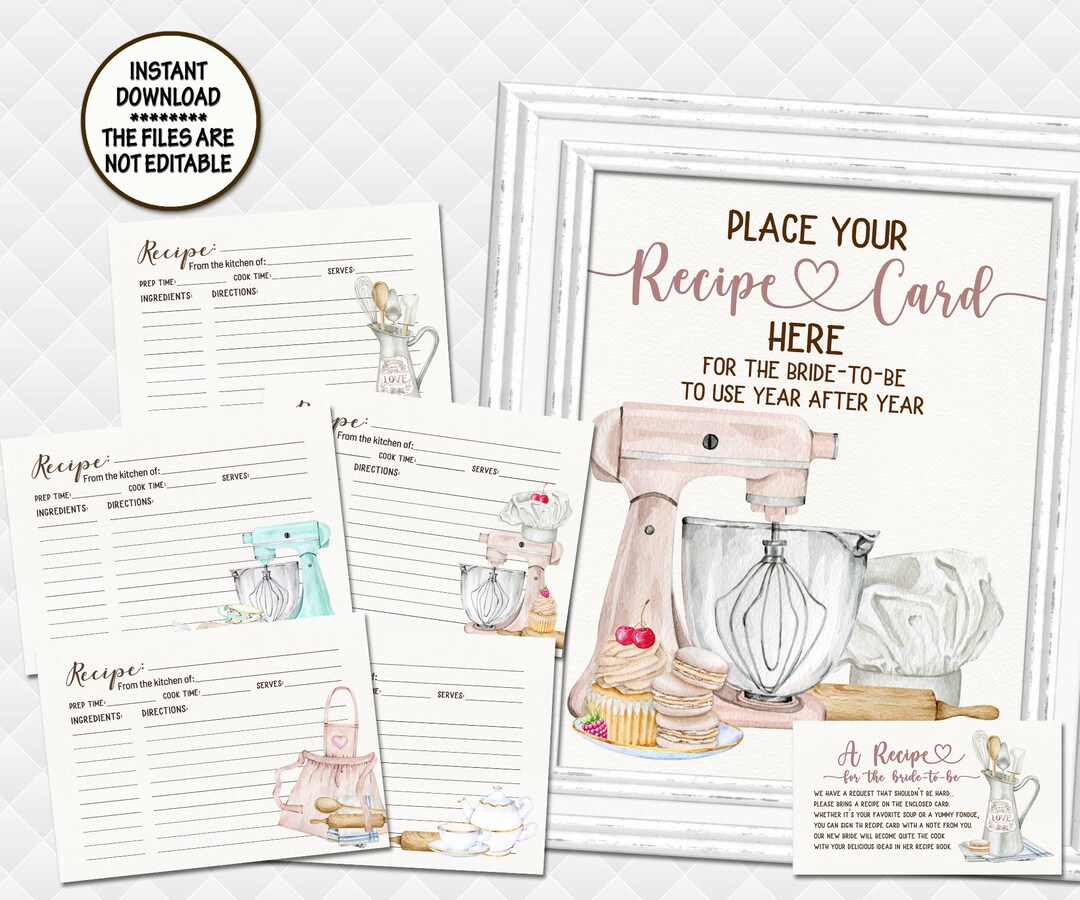 Kitchen Tools Recipe Card for the Bride Bring a Recipe Ticket Bridal ...