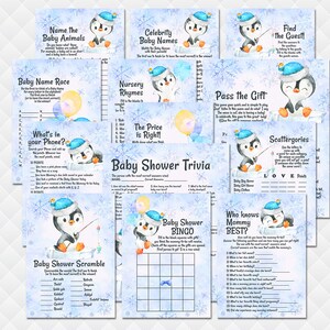 Penguin Baby Shower Games Package Nursery Rhyme Celebrity Bingo Quiz ...