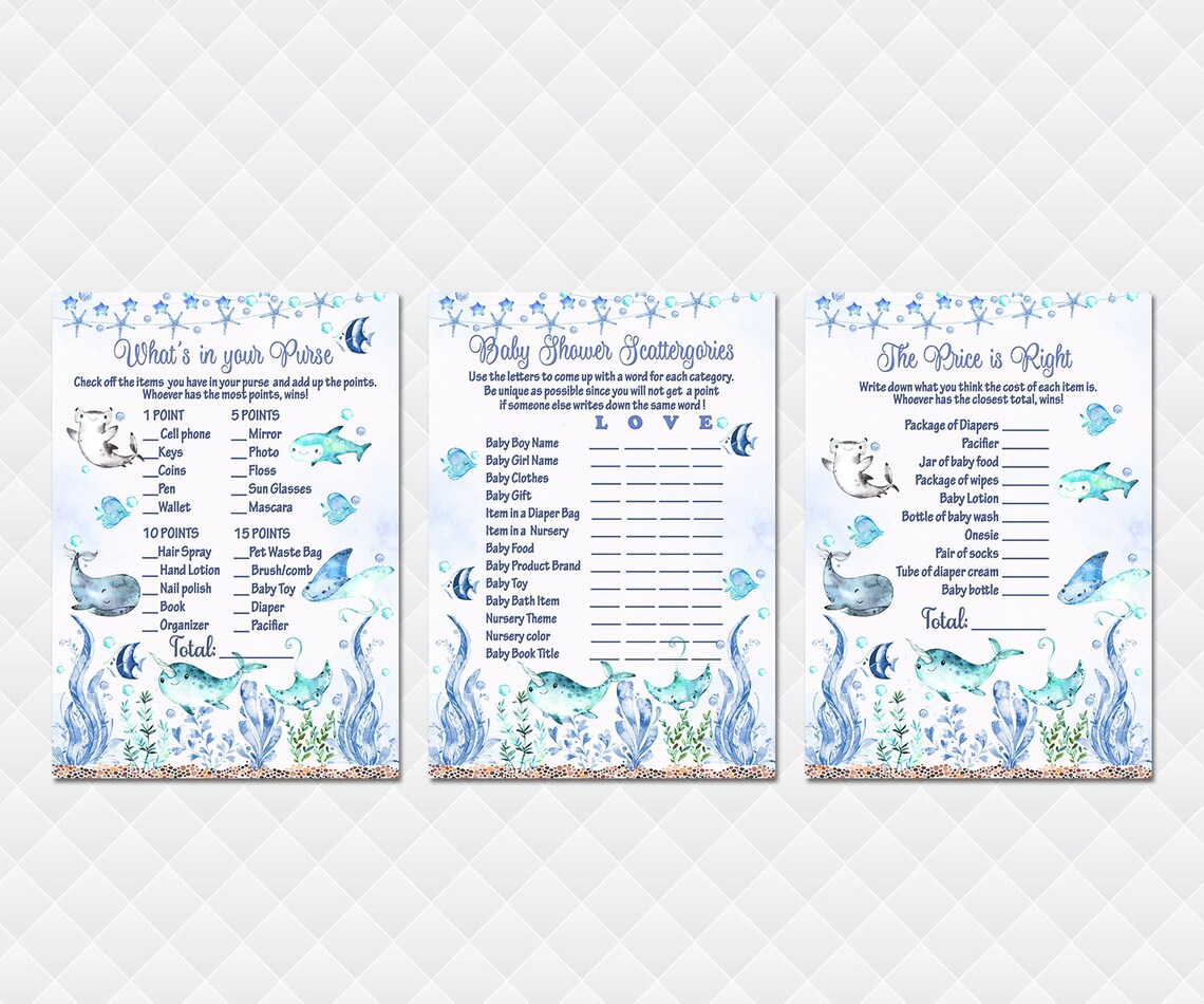 Under the Sea Baby Shower Games Package Celebrity Nursery | Etsy