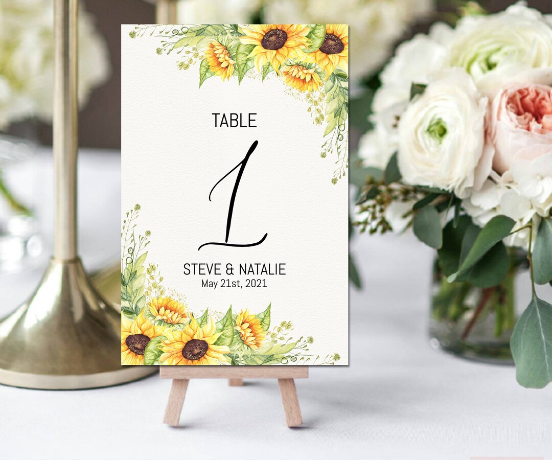 Sunflower Floral Wedding Table Numbers Summer Green Yellow - Etsy