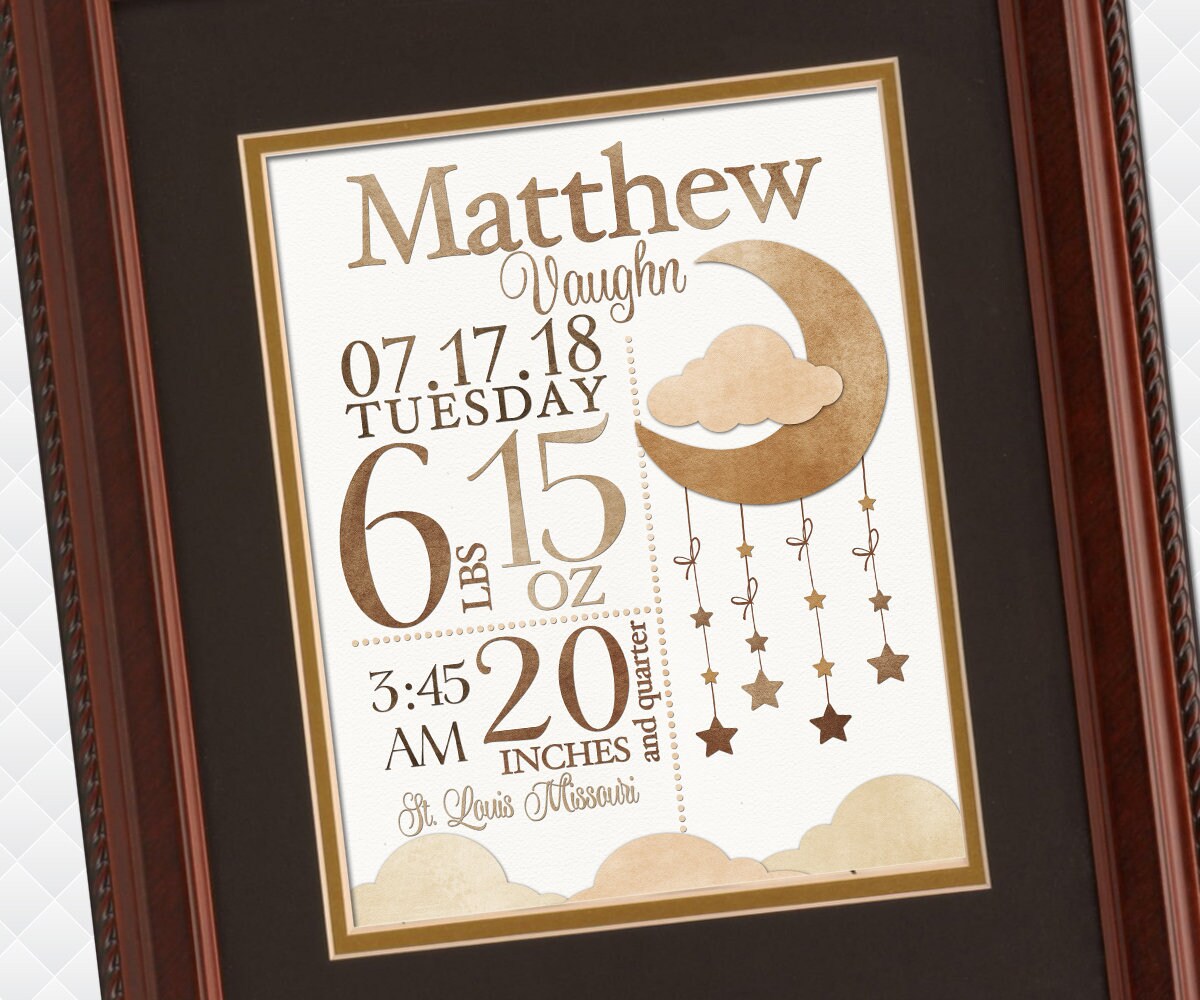 Moon Stars Printable Birth Stats Wall Art Birth Announcement - Etsy