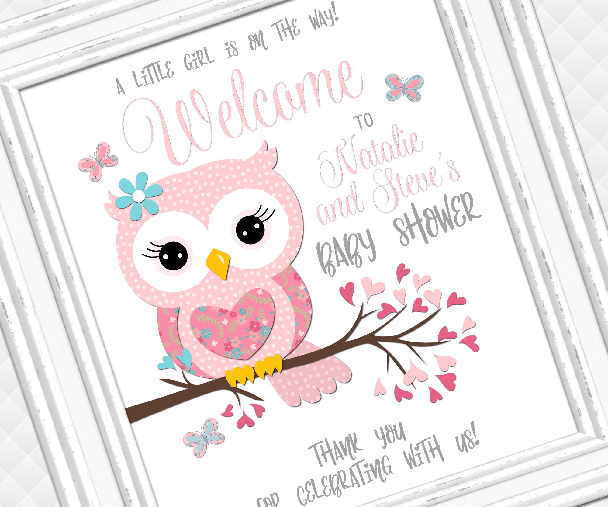 Owl Baby Shower Welcome Sign Pink Owl Welcome Poster - Etsy
