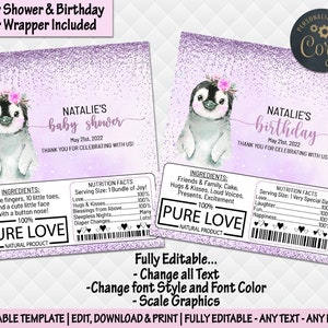 Penguin Baby Shower Bar Wrapper Template Birthday Candy Bar - Etsy