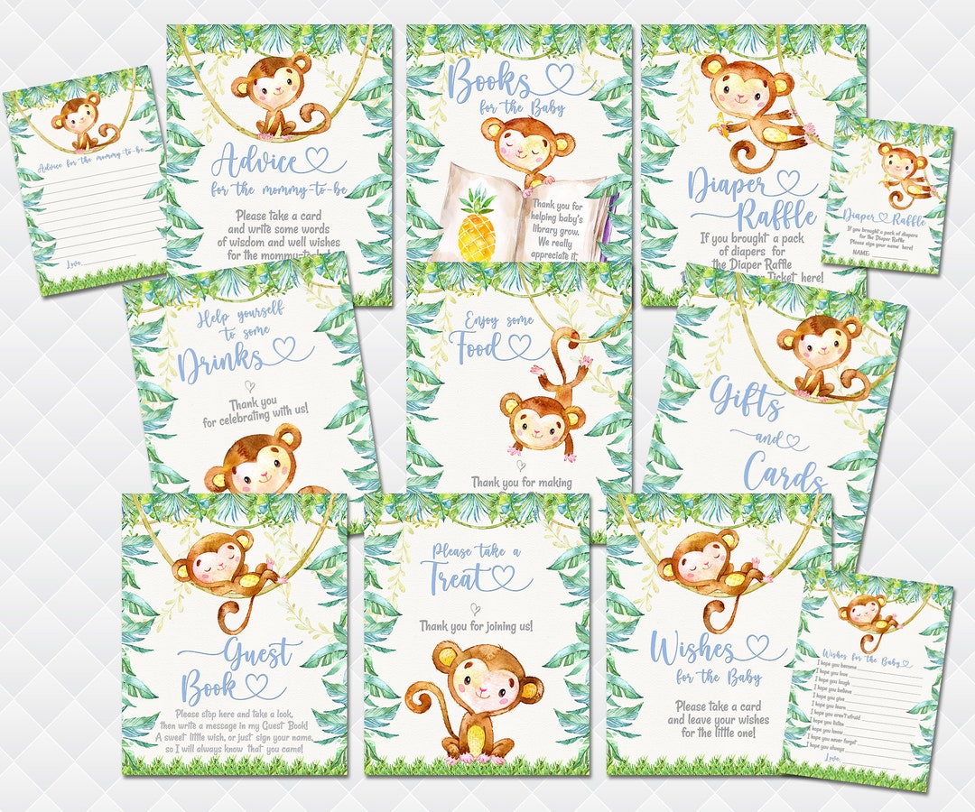 Monkey baby Shower signs and activities Table signs decoration advice ...