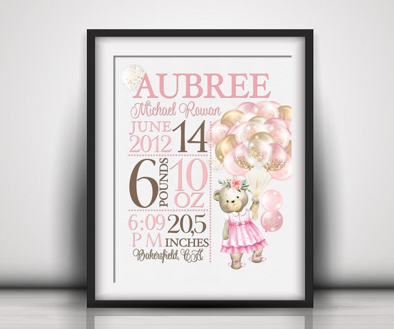 Teddy Bear Printable Birth Stats Wall Art Birth Announcement - Etsy