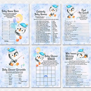 Penguin Baby Shower Games Package Nursery Rhyme Celebrity Bingo Quiz ...