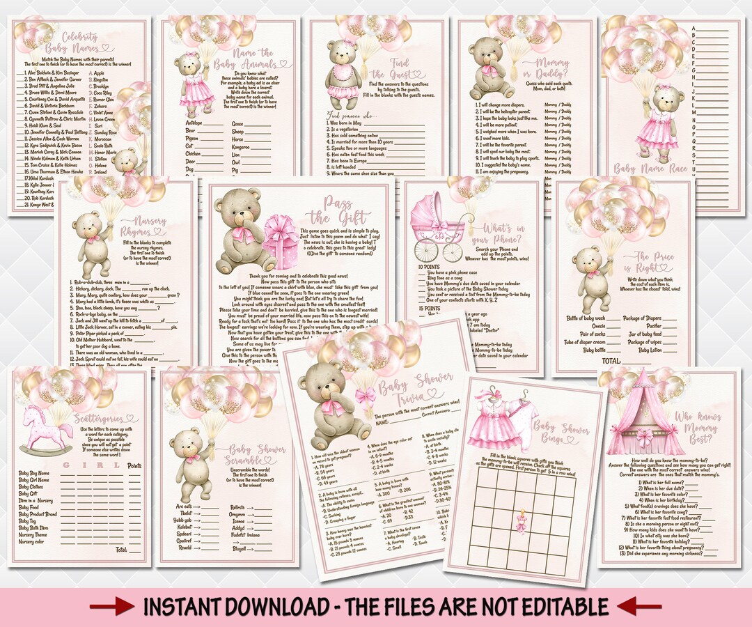 Teddy Bear Baby Shower Games Package Bingo What's in Your Phone Quiz ...