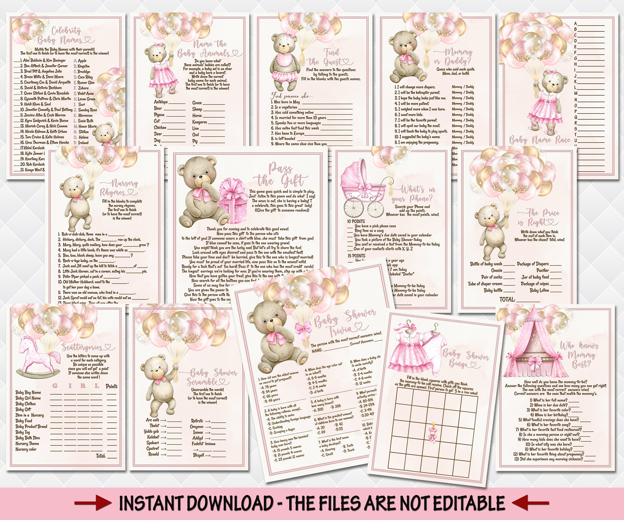 Teddy Bear Baby Shower Games Package Bingo What's in Your - Etsy