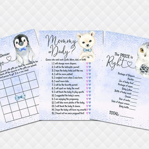 Penguin Baby Shower Games Package Nursery Rhyme Celebrity Bingo Quiz ...