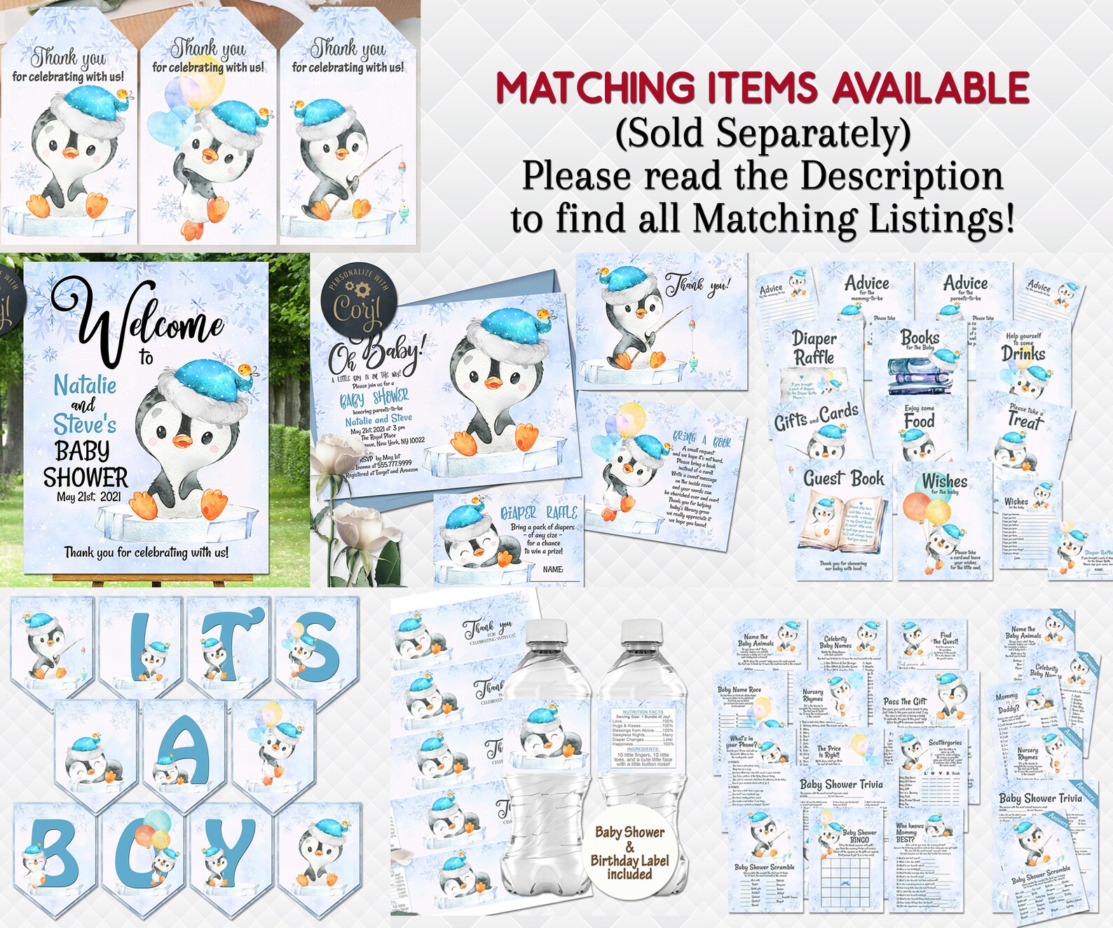 Penguin Baby Shower Games Package Nursery Rhyme Celebrity - Etsy