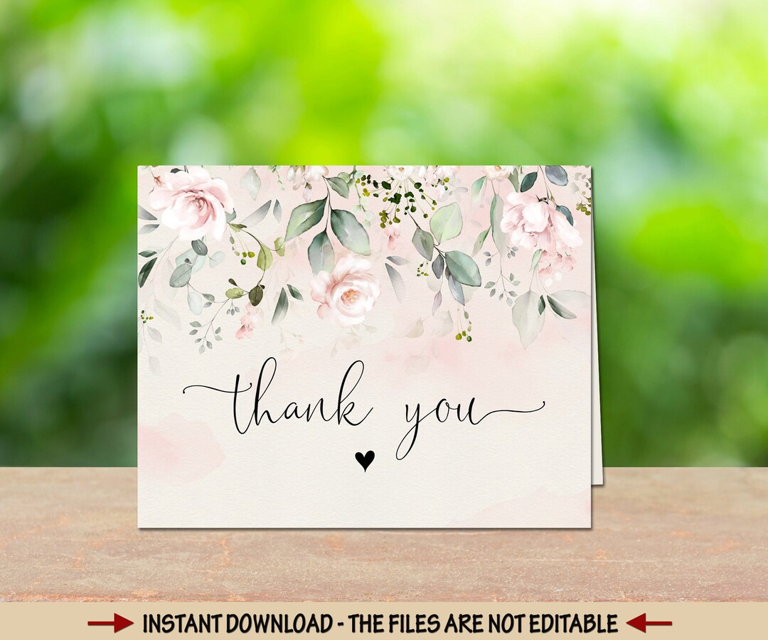 Pink Floral Folded Tent Thank You Card Bridal Wedding Shower - Etsy