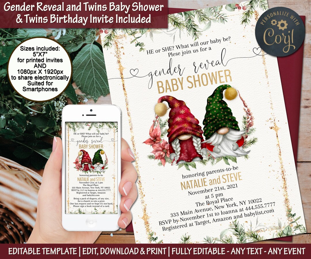 Christmas Gnomes Gender Reveal Baby Shower Invitation Girl Boy - Etsy