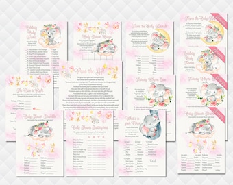 Pink Elephant Nursery Rhyme Quiz Baby Shower Game Girl - Etsy