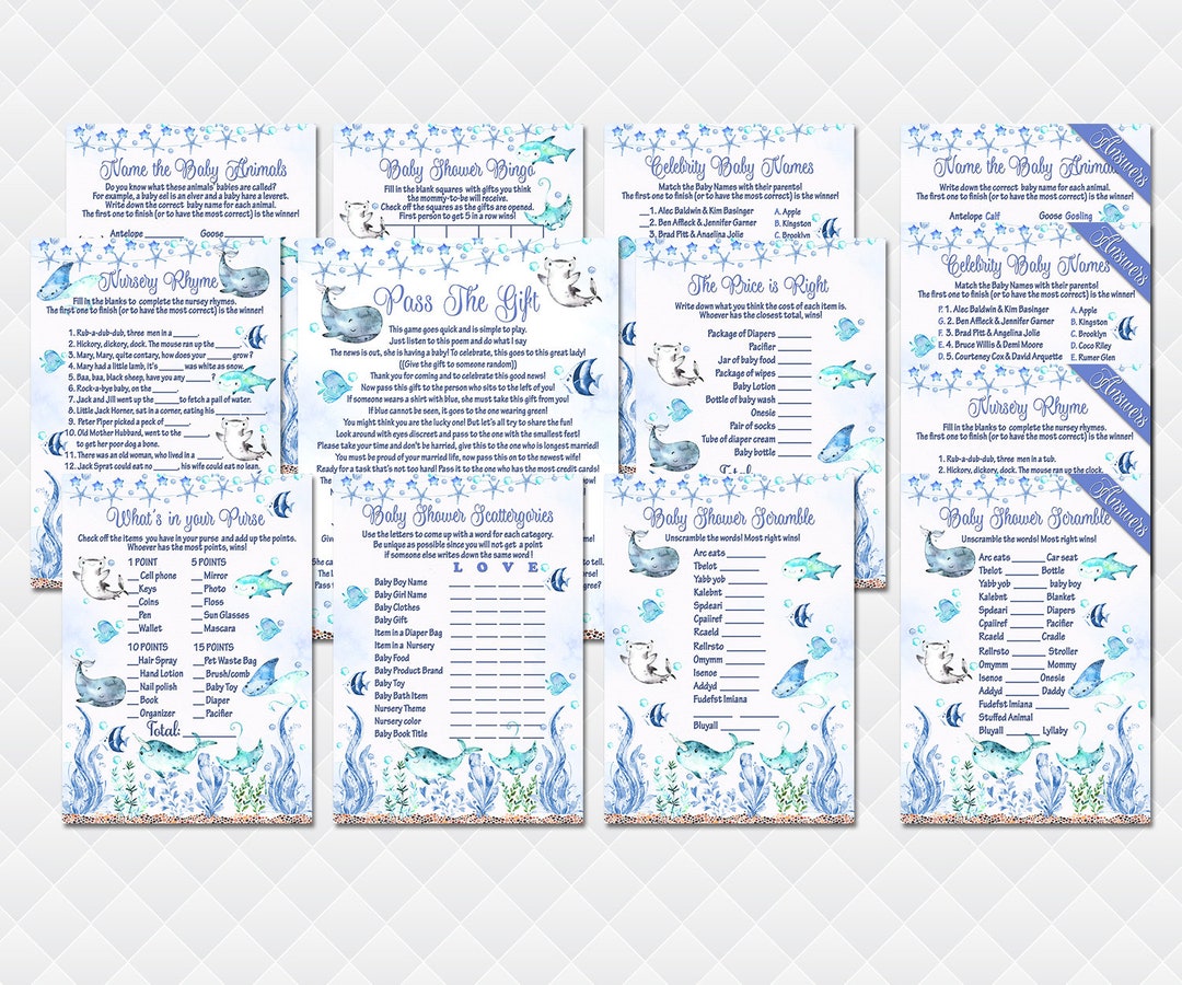 Under the Sea Baby Shower Games Package Celebrity Nursery Rhyme Game ...