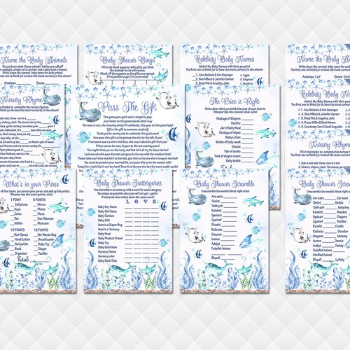 Under the Sea Baby Shower Games Package Bingo What's in | Etsy