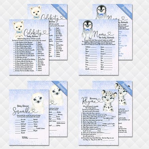 Penguin Baby Shower Games Package Nursery Rhyme Celebrity Bingo Quiz ...
