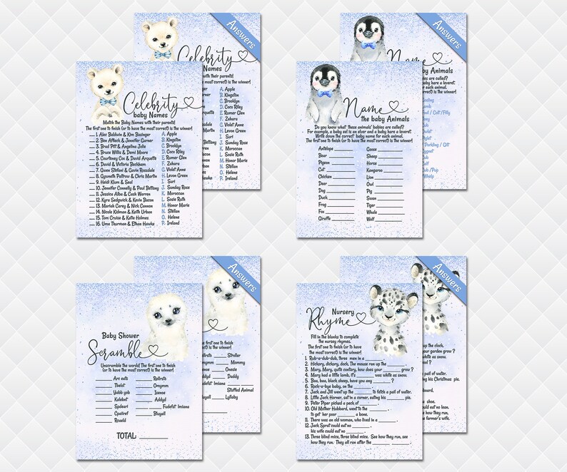 Penguin Baby Shower Games Package Nursery Rhyme Celebrity | Etsy