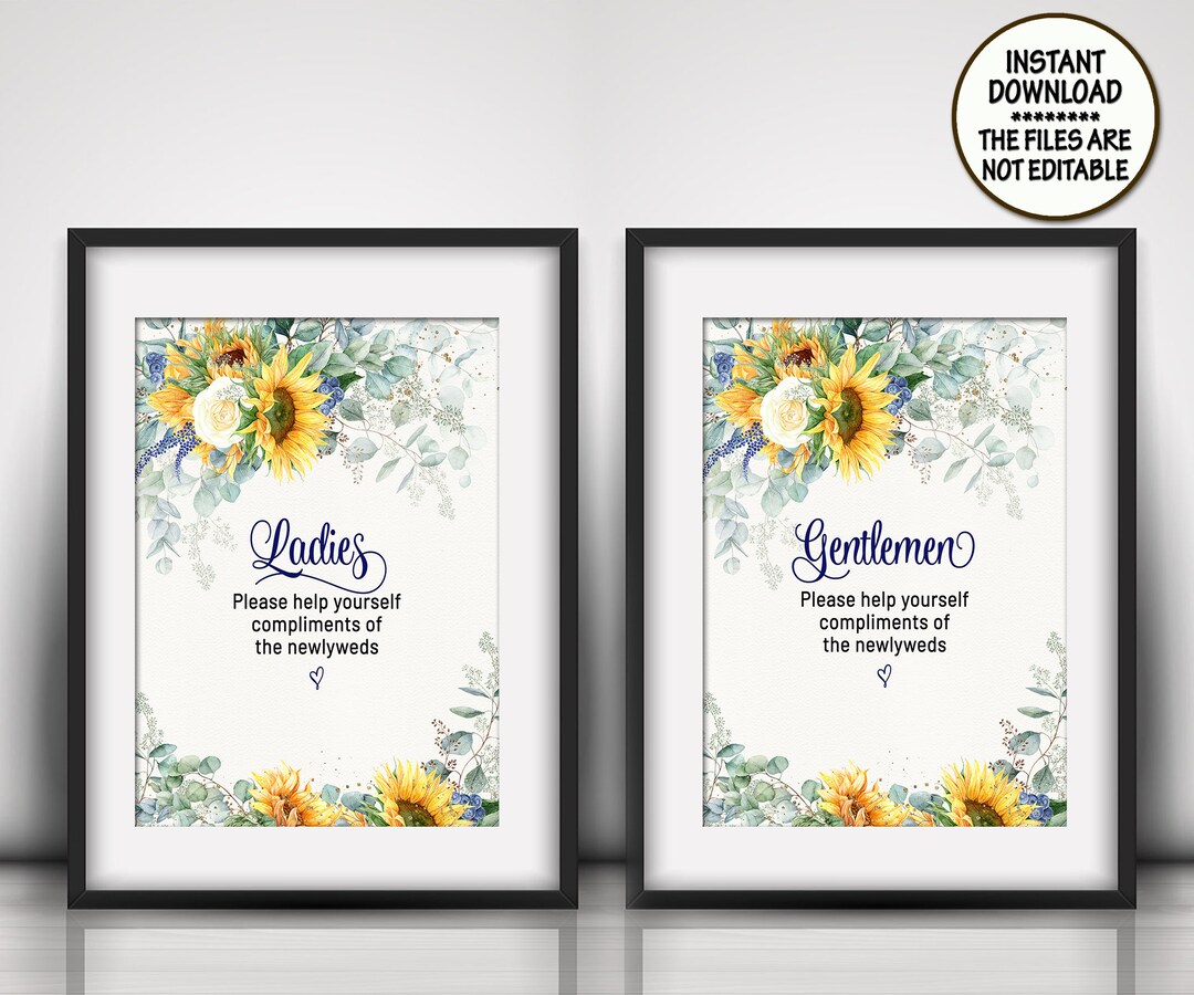 Sunflowers Wedding Bathroom Basket Signs Greenery Ladies and - Etsy