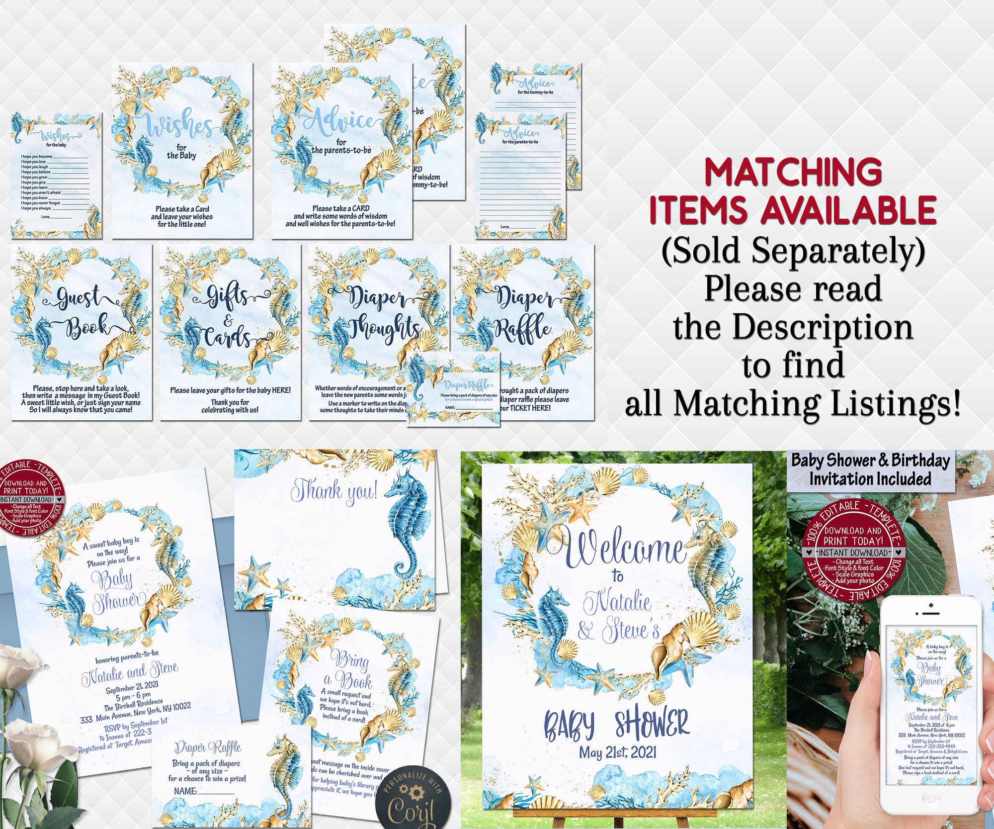 Under the Sea Baby Shower Welcome Sign Blue Welcome Poster - Etsy