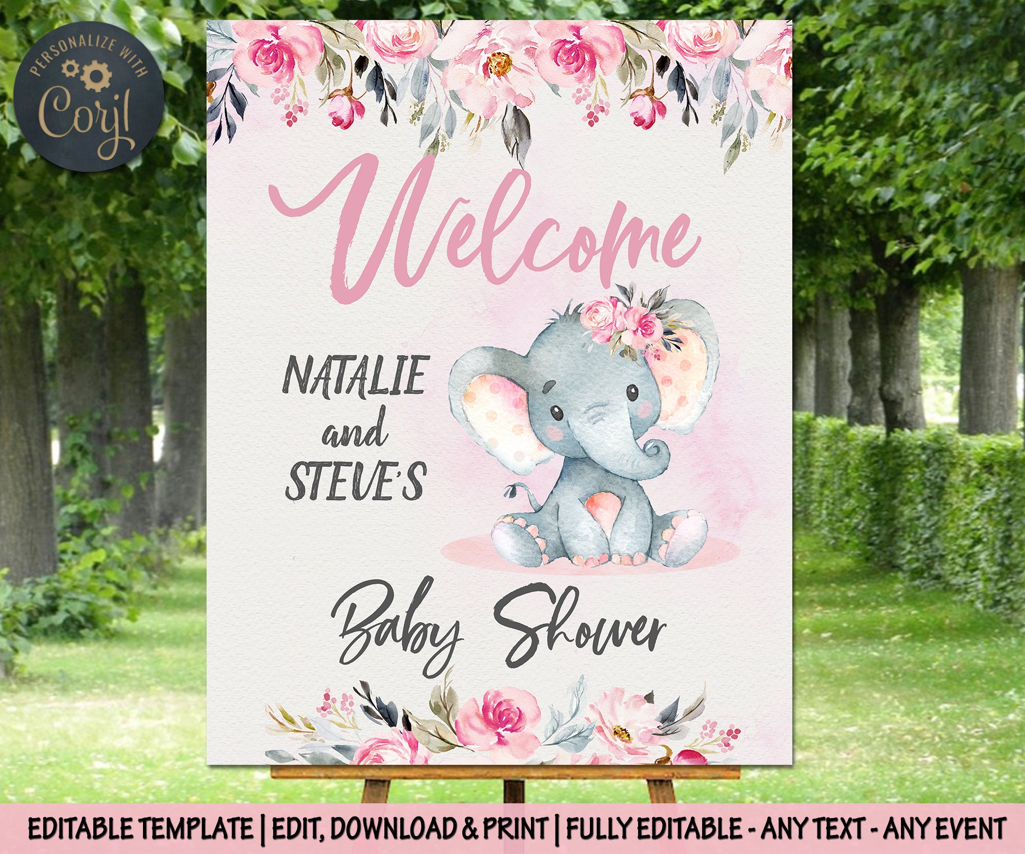 Pink Elephant Welcome Sign Baby Shower Welcome Sign Baptism - Etsy