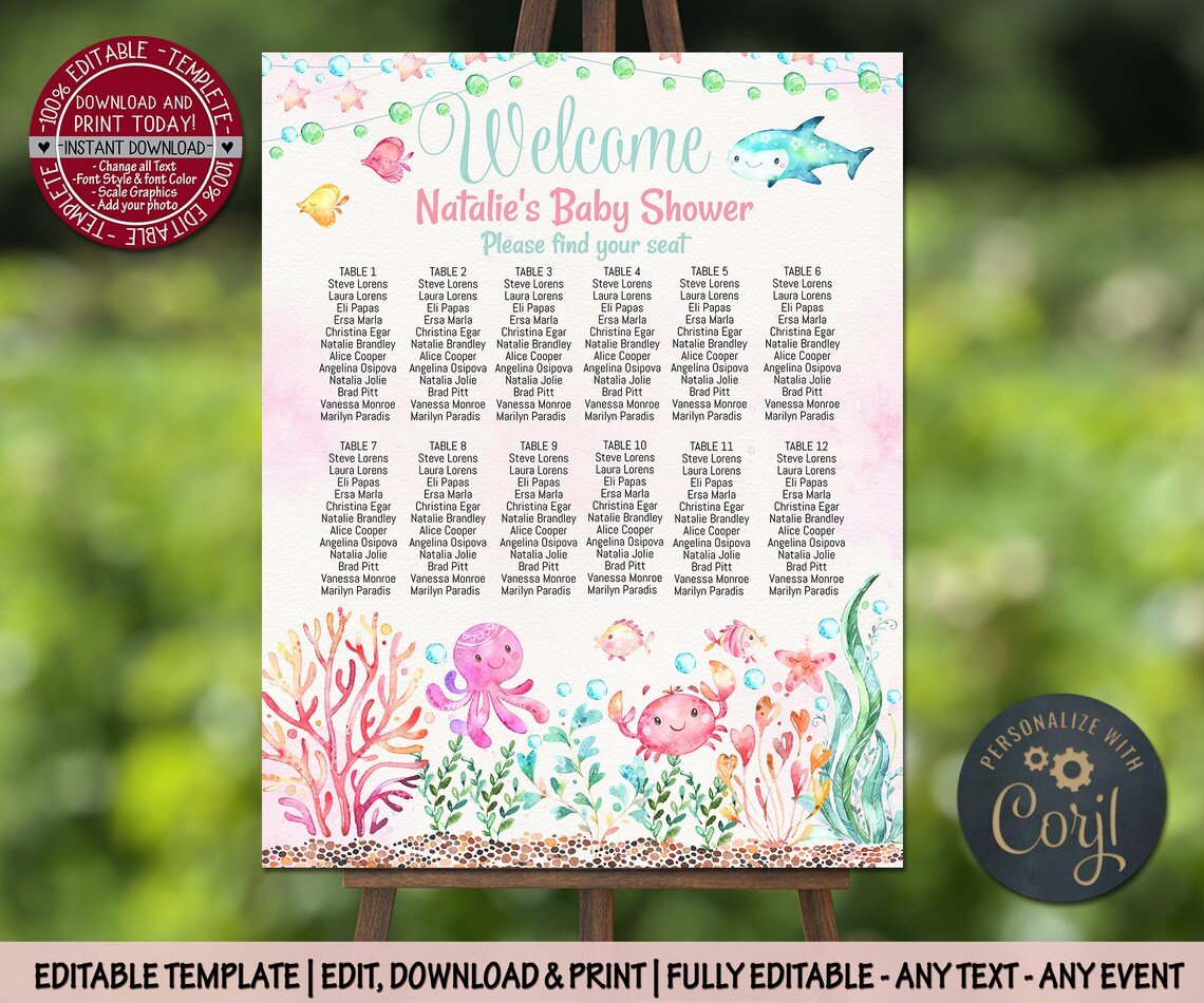 Under the Sea Seating Chart Template Editable Oceans Seating - Etsy