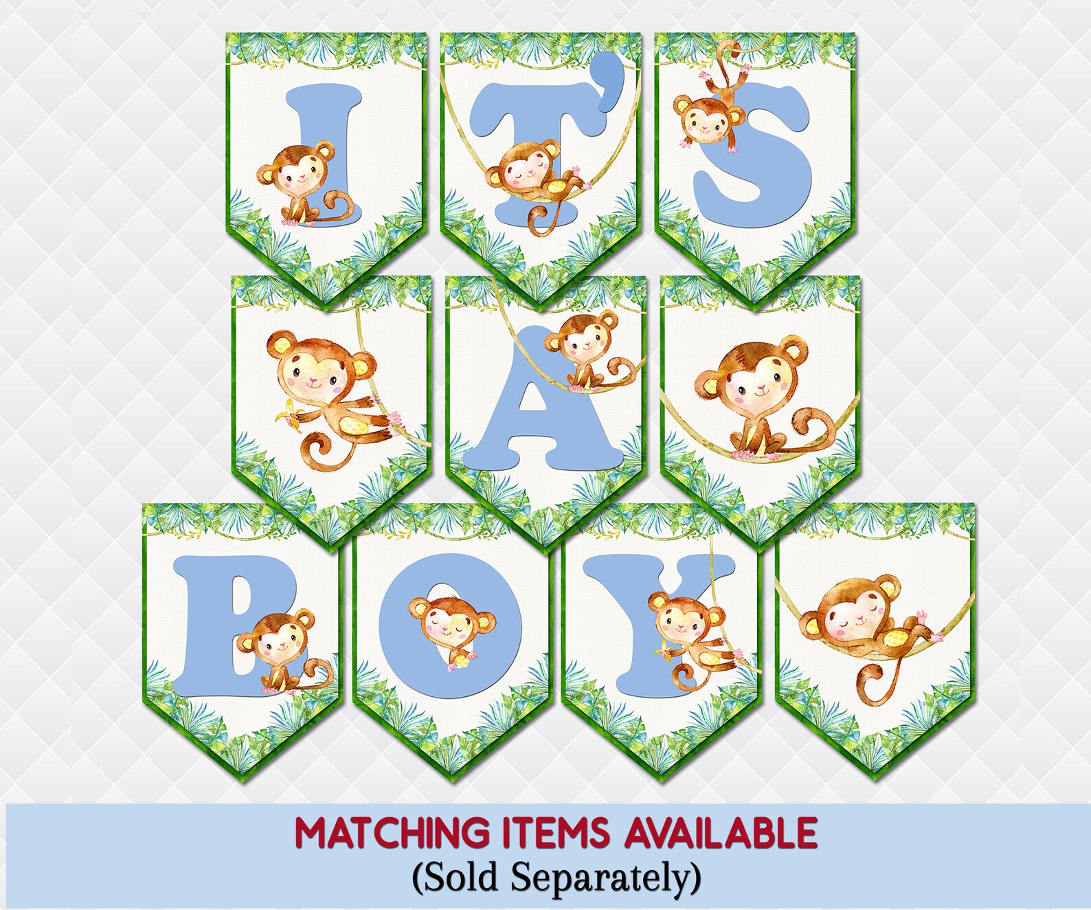 Monkey Baby Shower Welcome Sign Jungle Welcome Poster Blue | Etsy