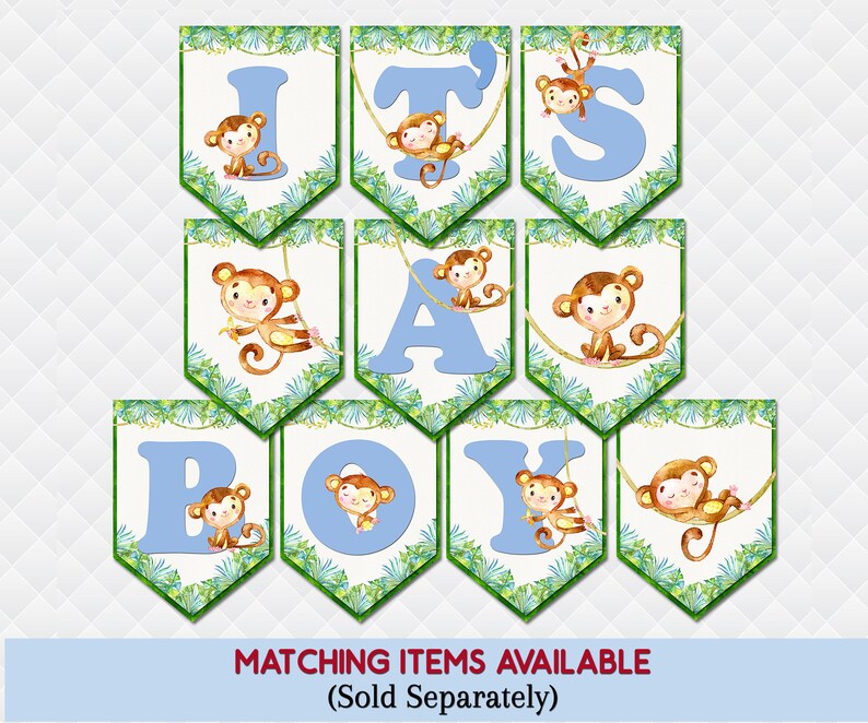 Monkey Baby Shower Welcome Sign Jungle Welcome Poster Blue | Etsy