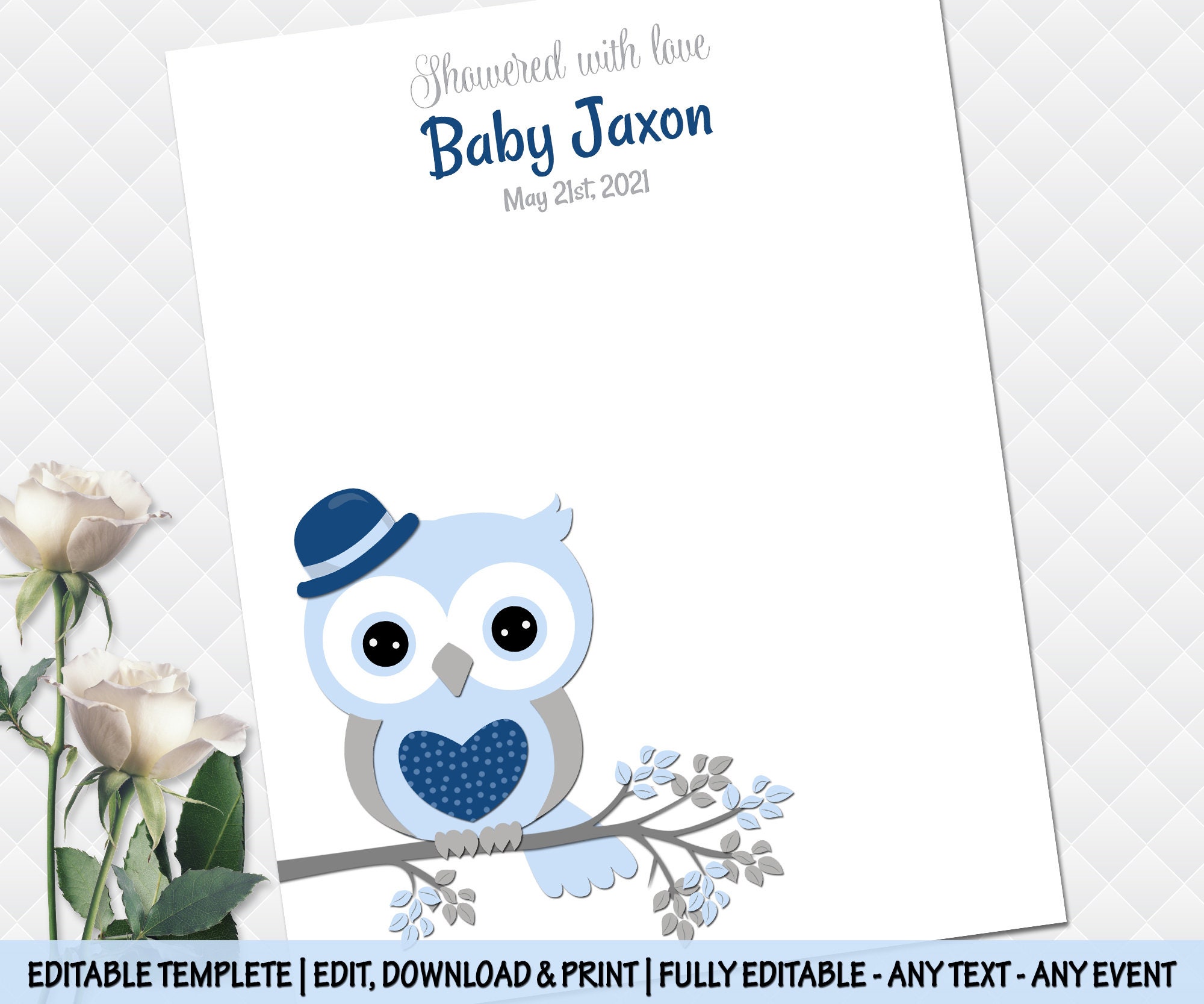 Owl Thumbprint Alternative Guest Book Blue Baby Boy Owl | Etsy