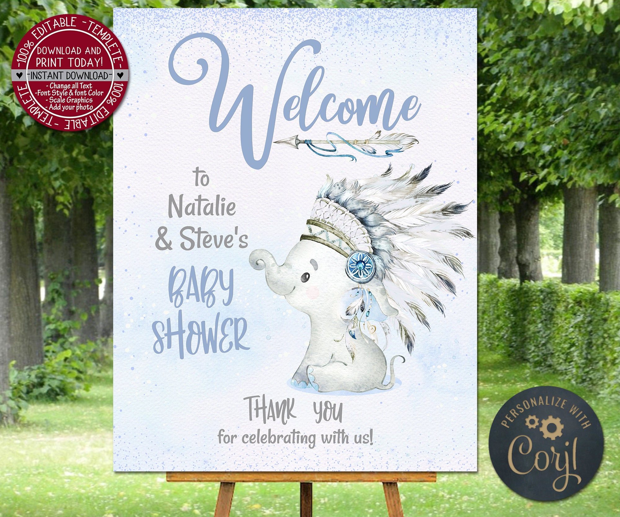 Chief elephant baby shower welcome Warbonnet sign Dreamcatcher | Etsy