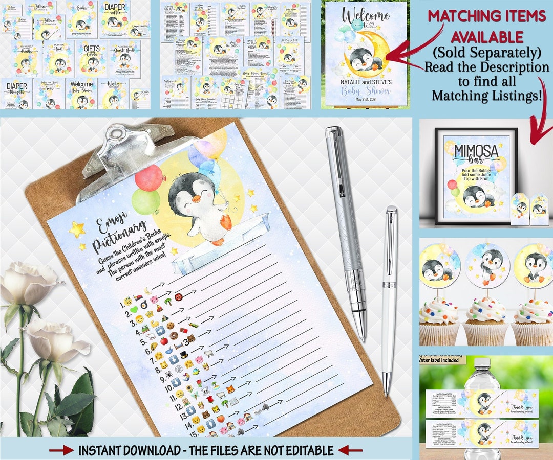 Penguin Emoji Pictionary Game Penguin Moon Emoji Pictionary Game Baby ...