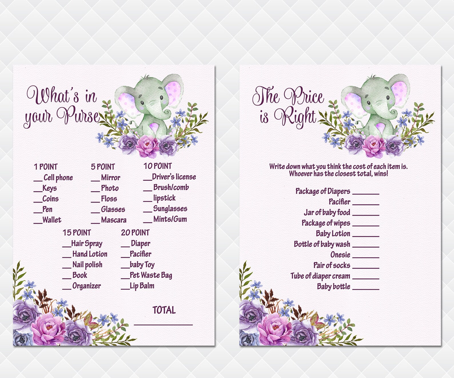 Elephant Baby Shower Games Package Nursery Rhyme Celebrity - Etsy