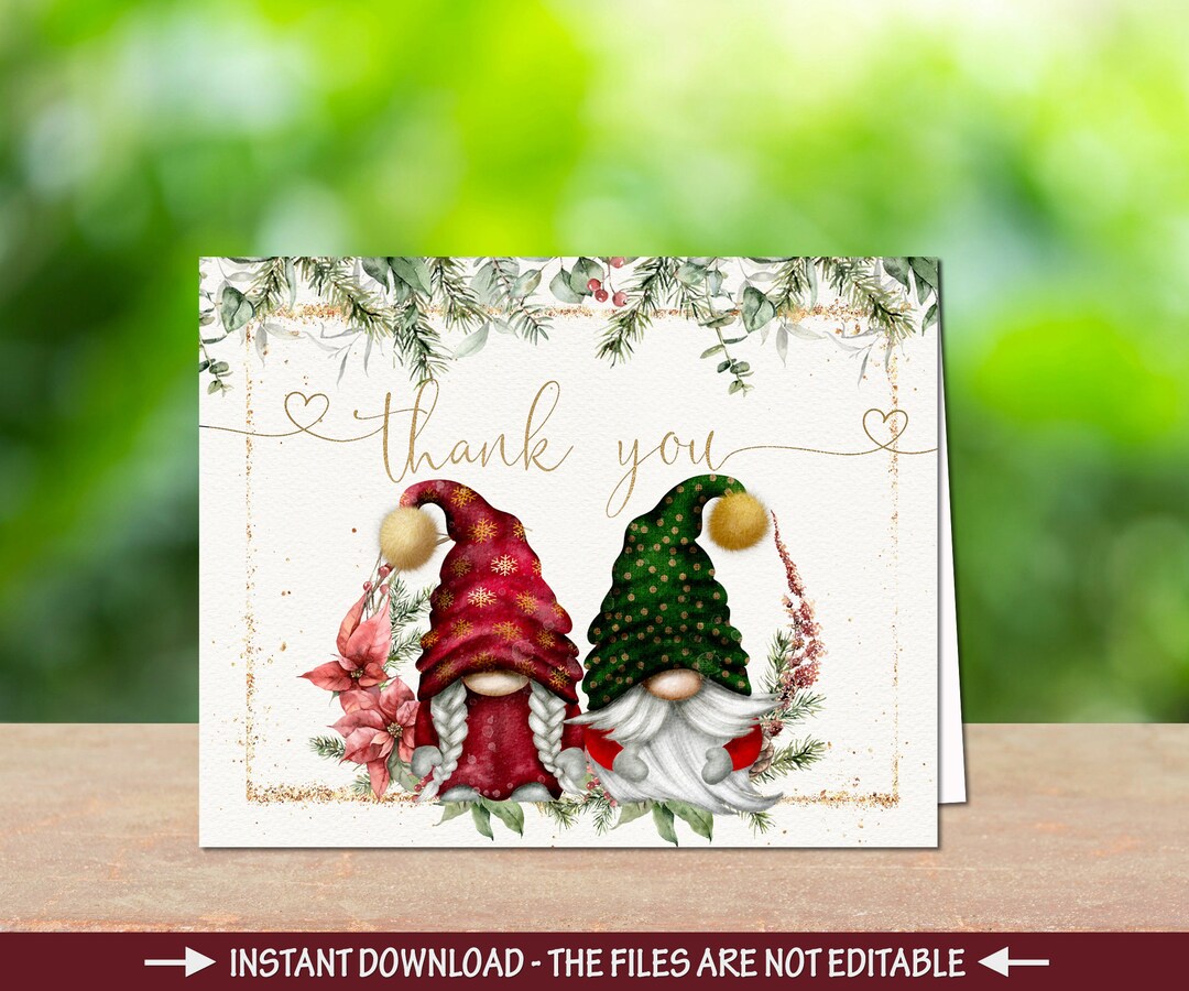 Christmas Gnomes Folded Tent Thank You Card Baby Shower Thank You ...