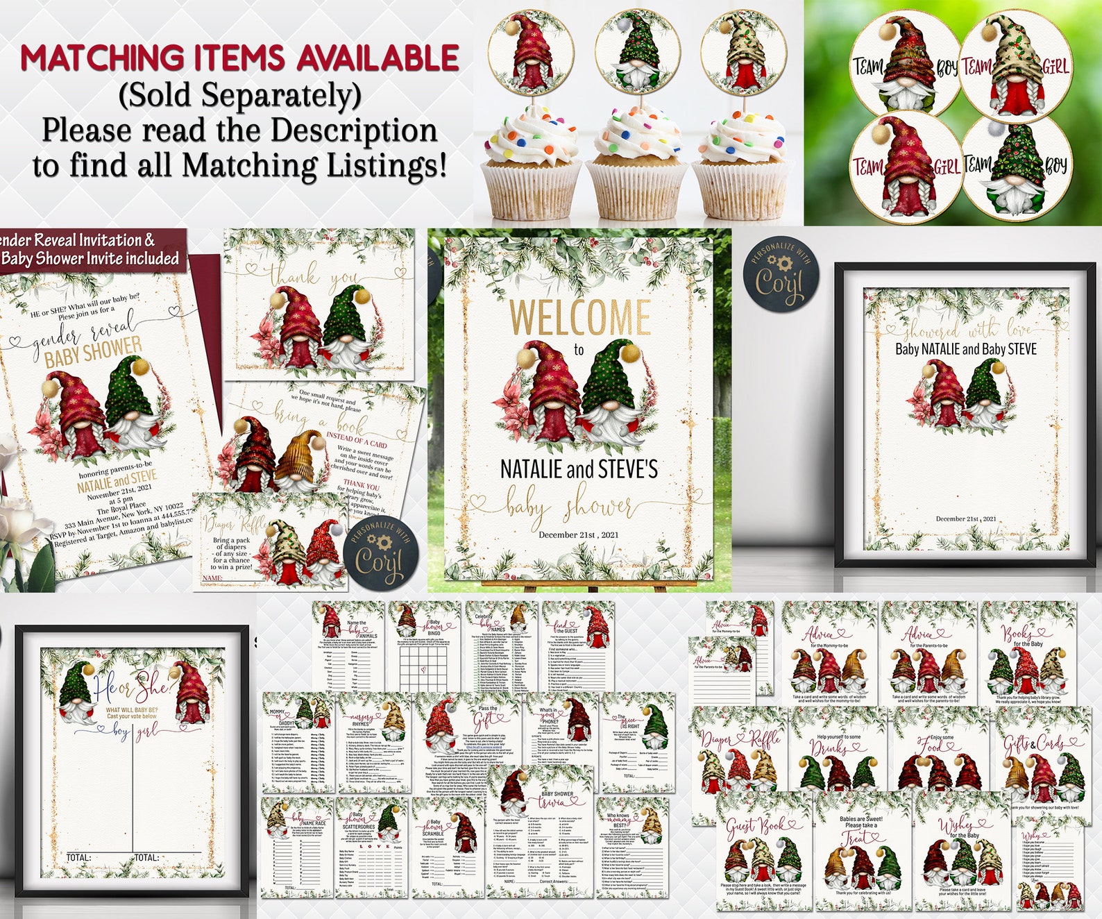 Christmas Gnomes Baby Shower Games Package Nursery Rhyme - Etsy