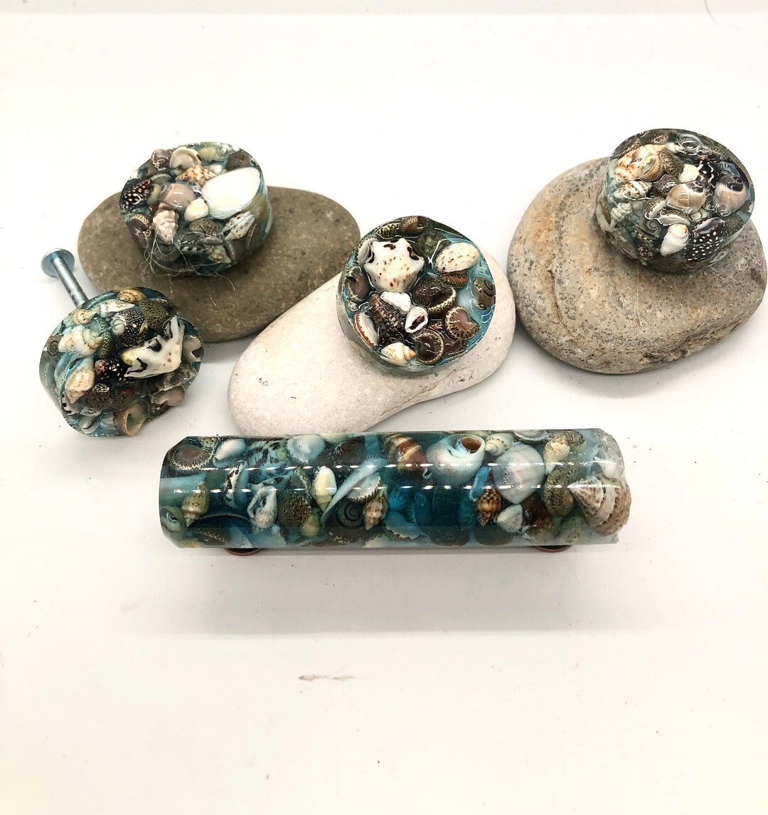 Tiny Sea Shells Resin Knobs, Shell Knobs, Sea Shell Knobs, Beach Knobs, Sea Glass Knobs, Ocean ...