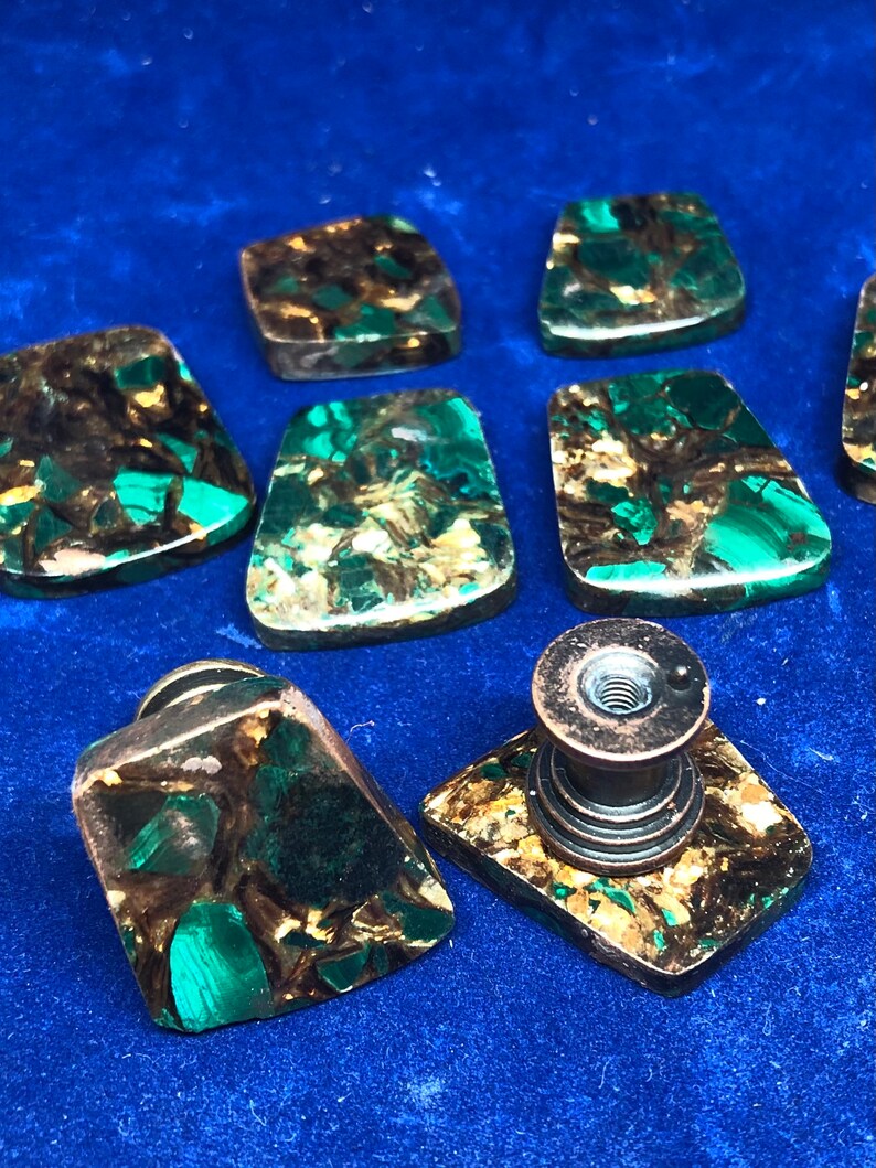 Pyrite Copper Bronze Malachite Knobs Copper Rock Knob Gem | Etsy